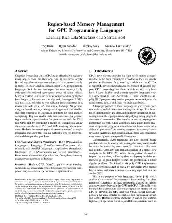 (PDF) Region-based memory management for GPU programming languages