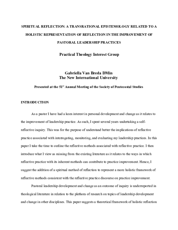 (DOC) SPIRITUAL REFLECTION: A TRANSRATIONAL EPISTEMOLOGY RELATED TO A ...
