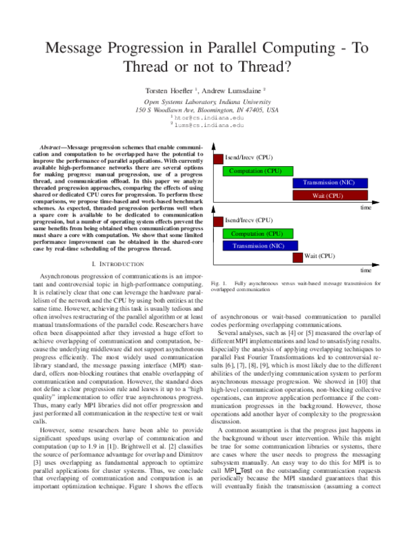 (PDF) Message progression in parallel computing - to thread or not to ...