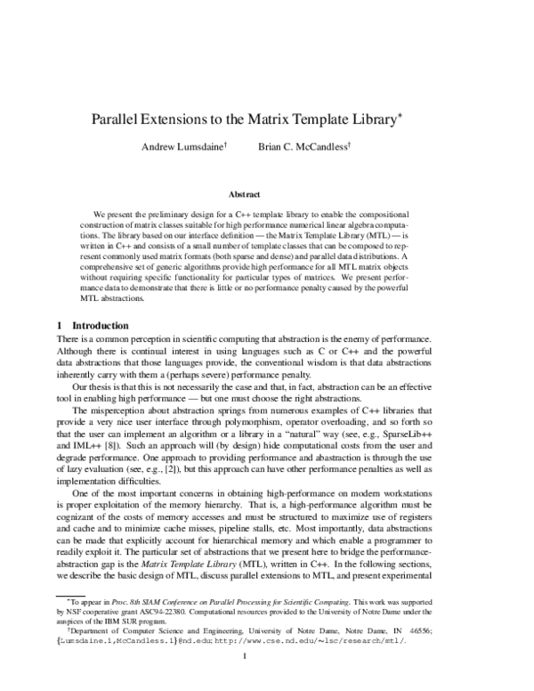 (PDF) Parallel Extensions to the Matrix Template Library