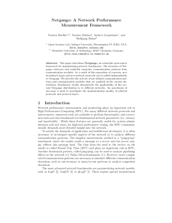 (PDF) Netgauge: A Network Performance Measurement Framework