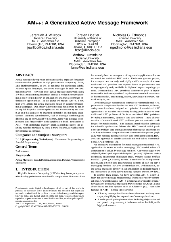 (PDF) AM++: A Generalized Active Message Framework