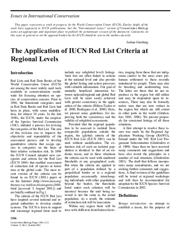 (PDF) The Application of IUCN Red List Criteria at Regional Levels