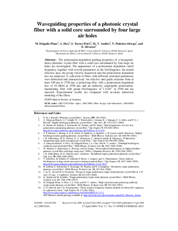 (PDF) Waveguiding properties of a photonic crystal fiber with a solid core surrounded by four ...