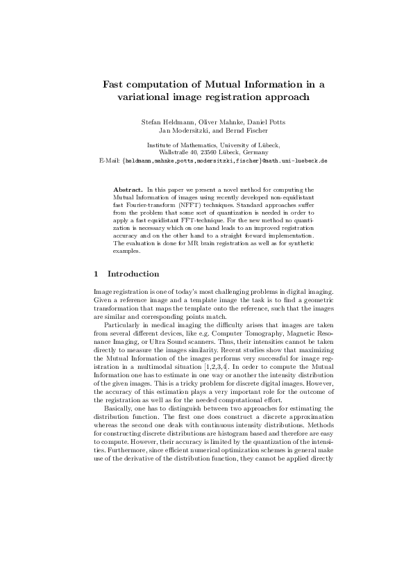 (PDF) Fast computation of Mutual Information in a variational image registration approach