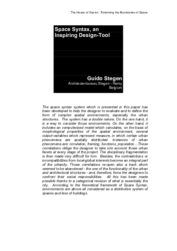 (PDF) Space Syntax , an Inspiring Design-Tool Guido Stegen