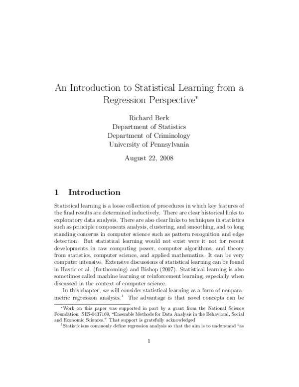 (PDF) An Introduction to Statistical Learning from a Regression Perspective