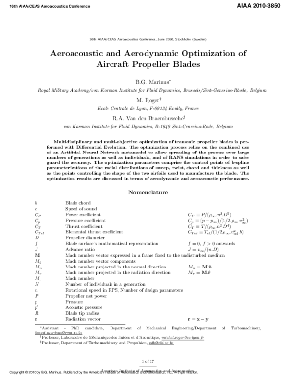 (PDF) Aeroacoustic and Aerodynamic Optimization of Aircraft Propeller Blades