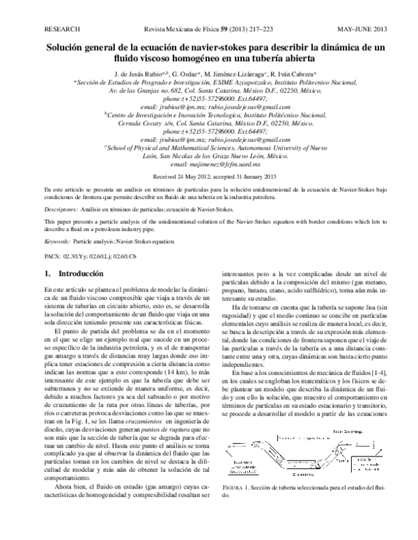 (PDF) Solucion general de la ecuacion de navier-stokes para describir ...