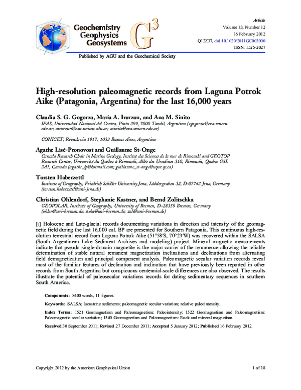 (PDF) High-resolution paleomagnetic records from Laguna Potrok Aike ...