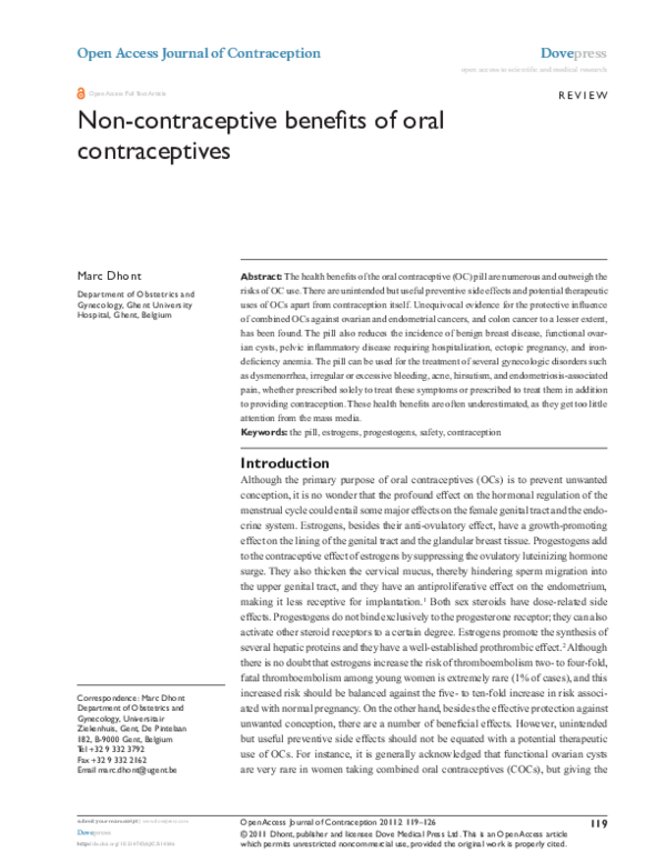 (PDF) Non-contraceptive benefits of oral contraceptives