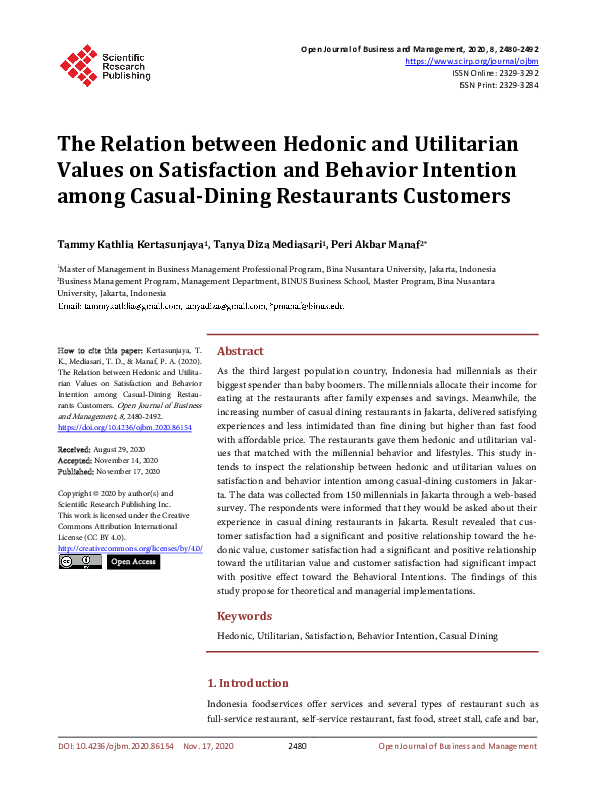 (PDF) The Relation between Hedonic and Utilitarian Values on ...