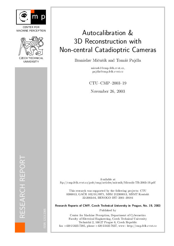 Pdf Autocalibration And 3d Reconstruction With Non Central Catadioptric Cameras Tomas Pajdla