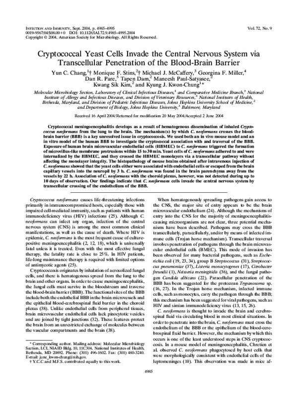 (PDF) Cryptococcal Yeast Cells Invade the Central Nervous System via ...