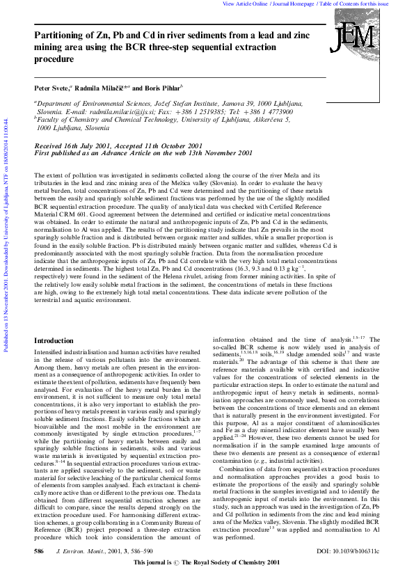 (PDF) Partitioning of Zn, Pb and Cd in river sediments from a lead and zinc mining area using ...