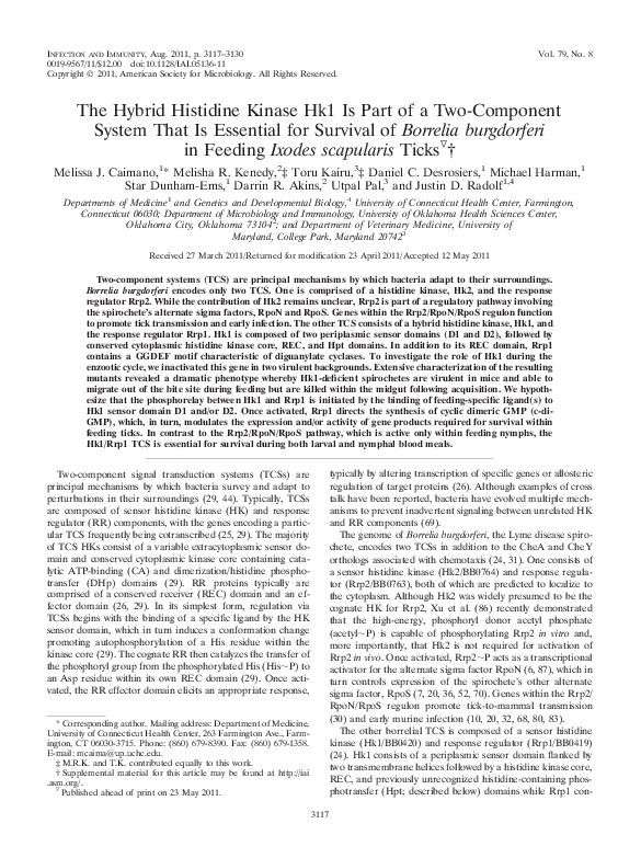 (PDF) The Hybrid Histidine Kinase Hk1 Is Part of a Two-Component System ...