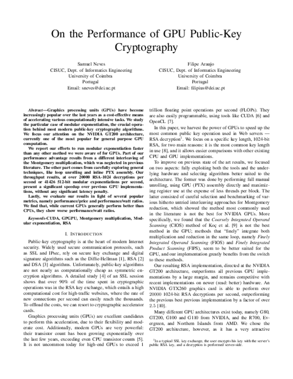 (PDF) On the performance of GPU public-key cryptography