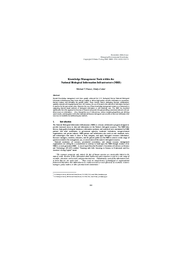 (PDF) Knowledge Management Tools within the National Biological ...