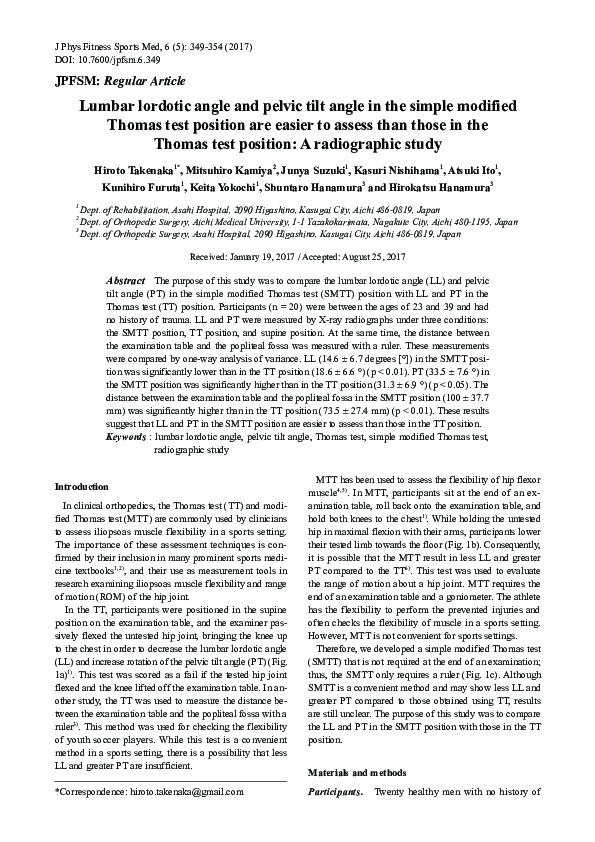 (PDF) Lumbar lordotic angle and pelvic tilt angle in the simple ...