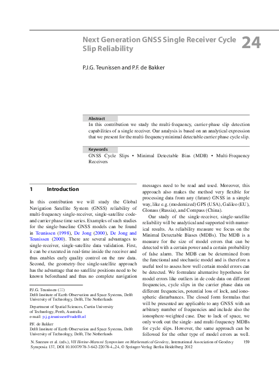 (PDF) Next Generation GNSS Single Receiver Cycle Slip Reliability