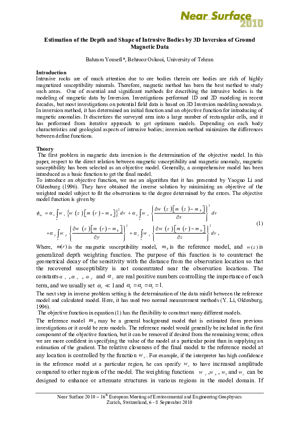 (PDF) Estimation of the Depth and Shape of Intrusive Bodies by 3D ...