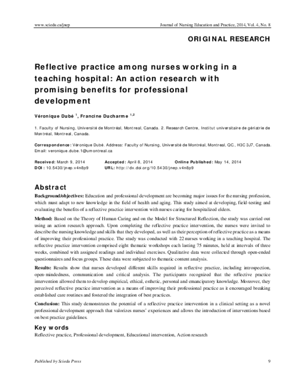 (PDF) Reflective practice among nurses working in a teaching hospital ...