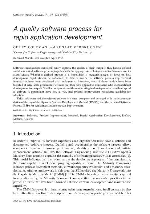 (PDF) A Quality Software Process for Rapid Application Development