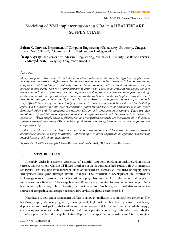 (PDF) Modeling of VMI implementation via SOA in a HEALTHCARE SUPPLY CHAIN