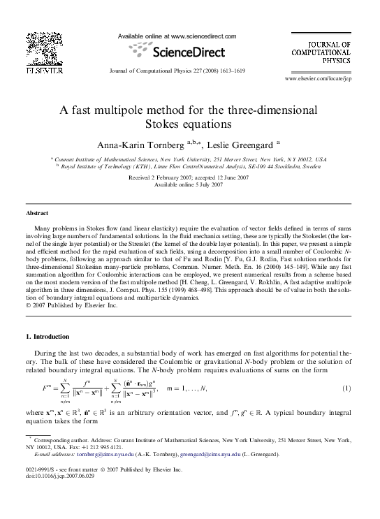 (PDF) A fast multipole method for the three-dimensional Stokes equations