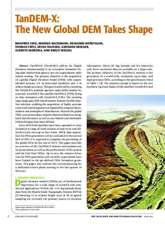 (PDF) TanDEM-X: The New Global DEM Takes Shape