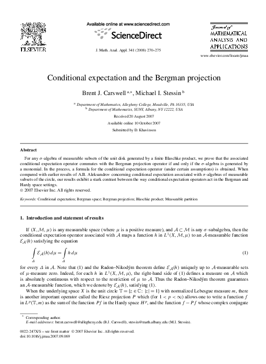 (PDF) Conditional expectation and the Bergman projection
