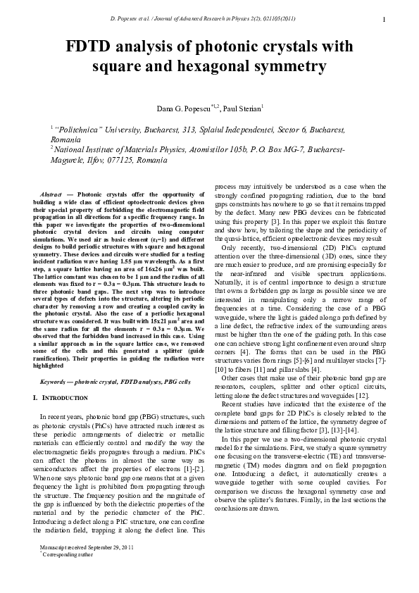 (PDF) FDTD analysis of photonic crystals with square and hexagonal symmetry
