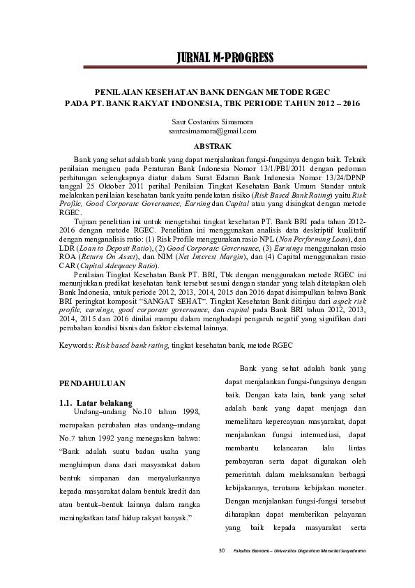 (PDF) Penilaian Kesehatan Bank Dengan Metode Rgec Pada Pt. Bank Rakyat Indonesia, TBK Periode ...