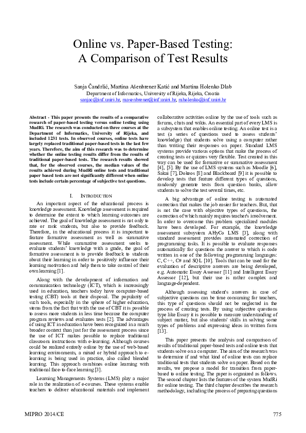 (PDF) Online vs. Paper-based testing: A comparison of test results