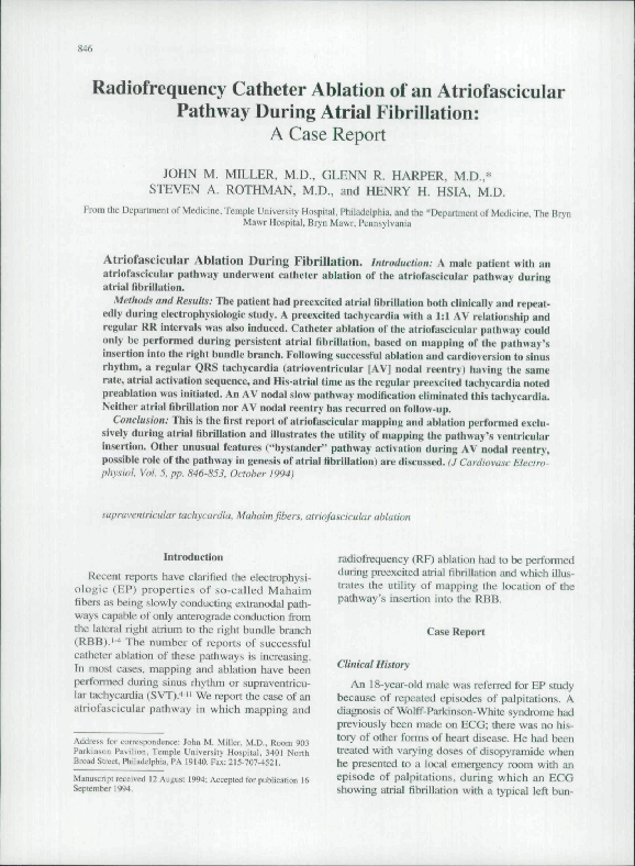 (PDF) Radiofrequency Catheter Ablation of an Atriofascicular Pathway ...