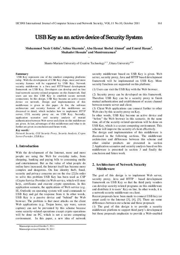 (PDF) USB Key as an active device of Security System