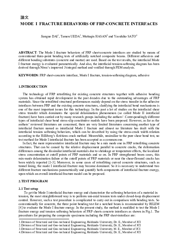 (PDF) Mode I fracture behaviors of FRP-concrete interfaces