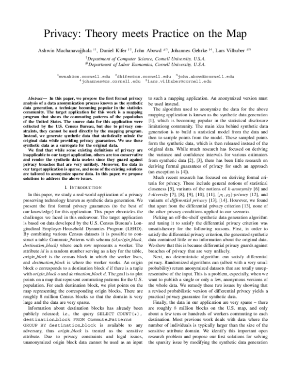 (PDF) Privacy: Theory meets Practice on the Map | John M Abowd ...