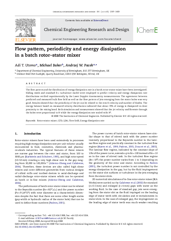 (PDF) Flow pattern, periodicity and energy dissipation in a batch rotor ...