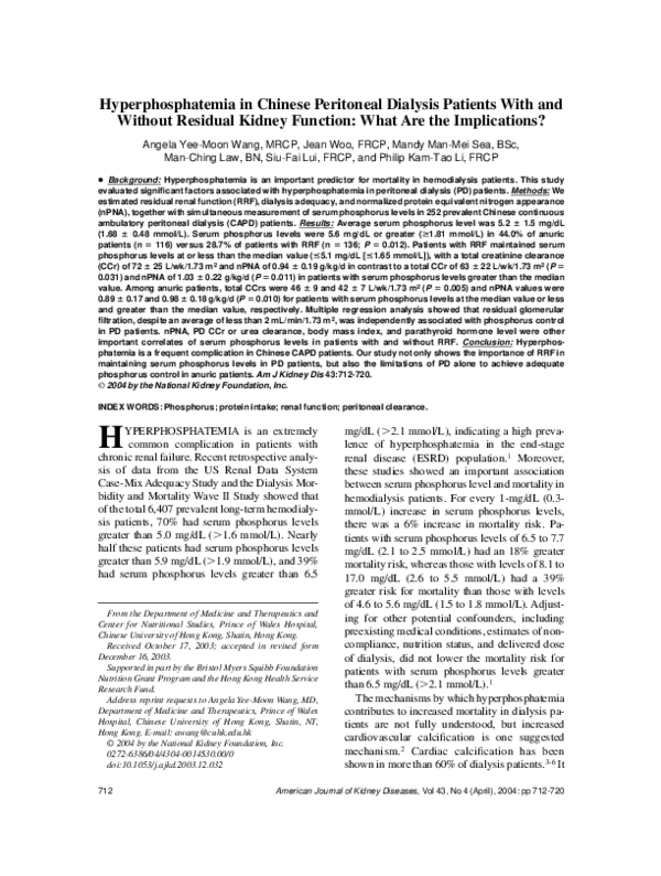 (PDF) Hyperphosphatemia in Chinese Peritoneal Dialysis Patients