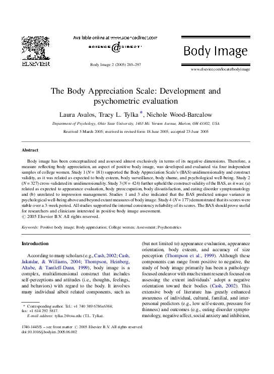(PDF) The Body Appreciation Scale: Development and psychometric evaluation