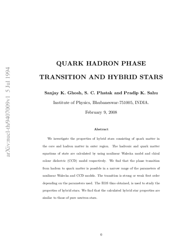 (PDF) Quark hadron phase transition and hybrid stars
