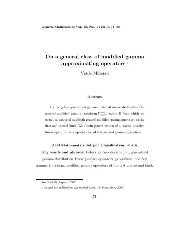 (PDF) On a general class of modified gamma approximating operators 1