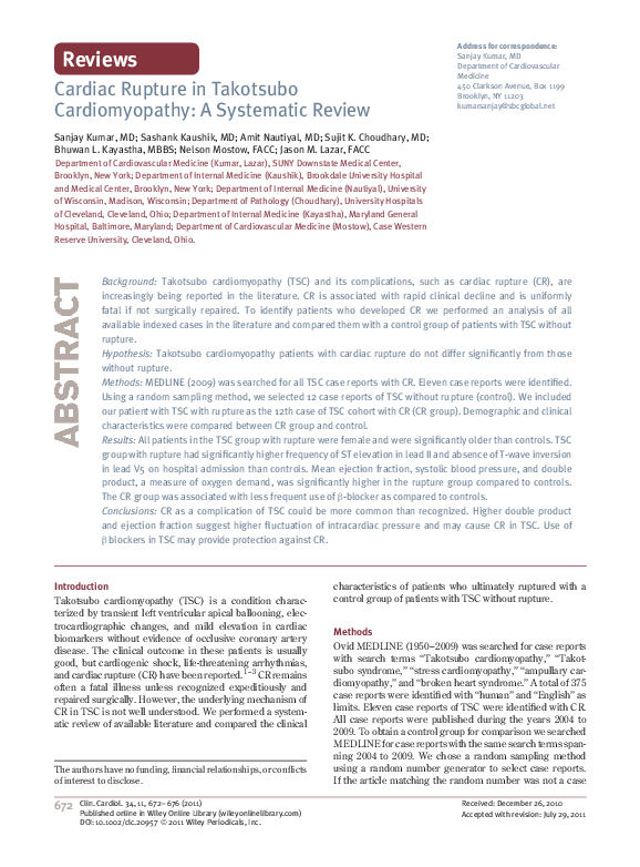 (PDF) Cardiac Rupture in Takotsubo Cardiomyopathy: A Systematic Review ...