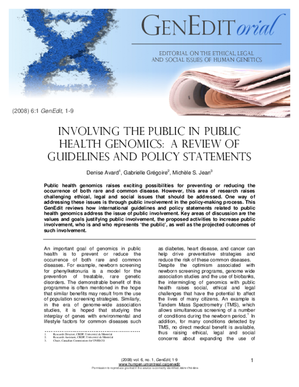 (PDF) Involving the Public in Public Health Genomics: A Review of ...