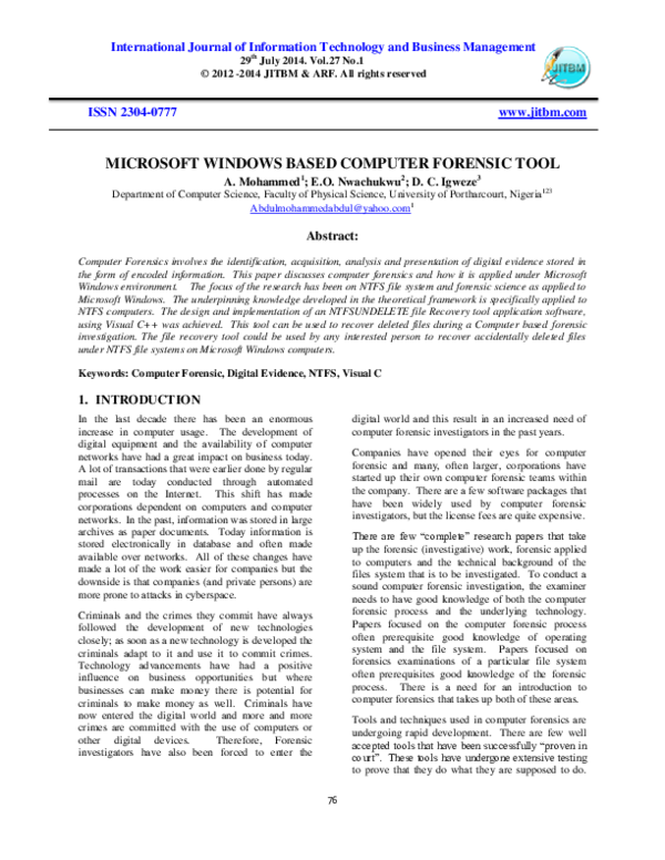 (PDF) Microsoft Windows Based Computer Forensic