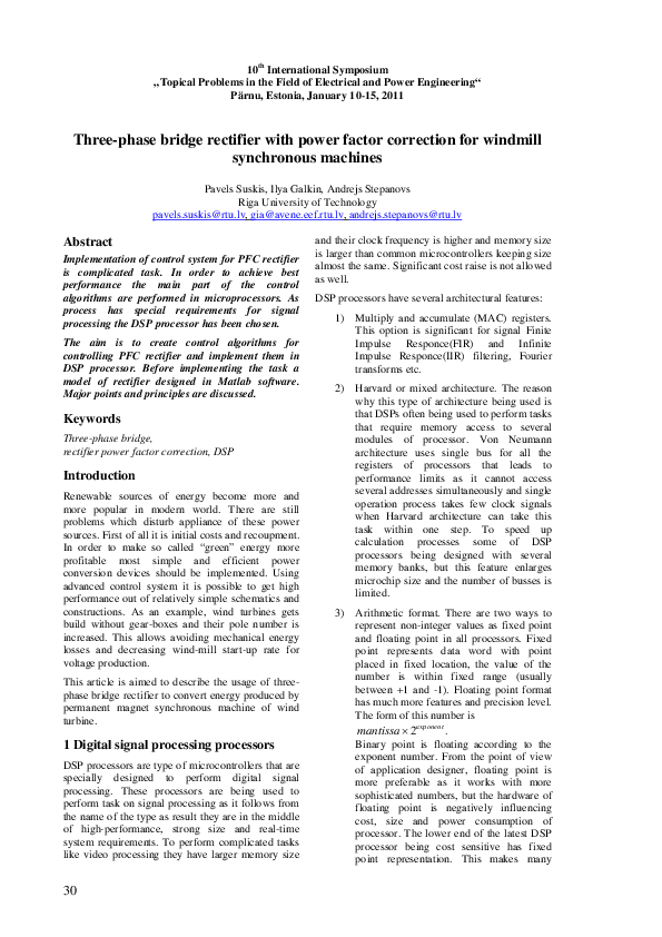 (PDF) Three-phase bridge rectifier with power factor correction for windmill synchronous machines