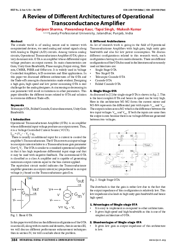 (PDF) A Review of Different Architectures of Operational Transconductance Amplifier 1