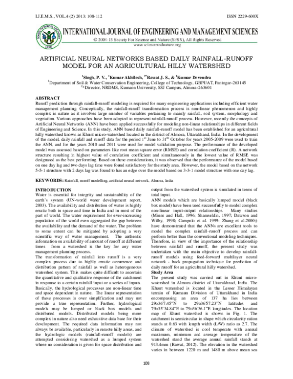(PDF) Artificial Neural Networks Based Daily Rainfall-Runoff Model for an Agricultural Hilly ...