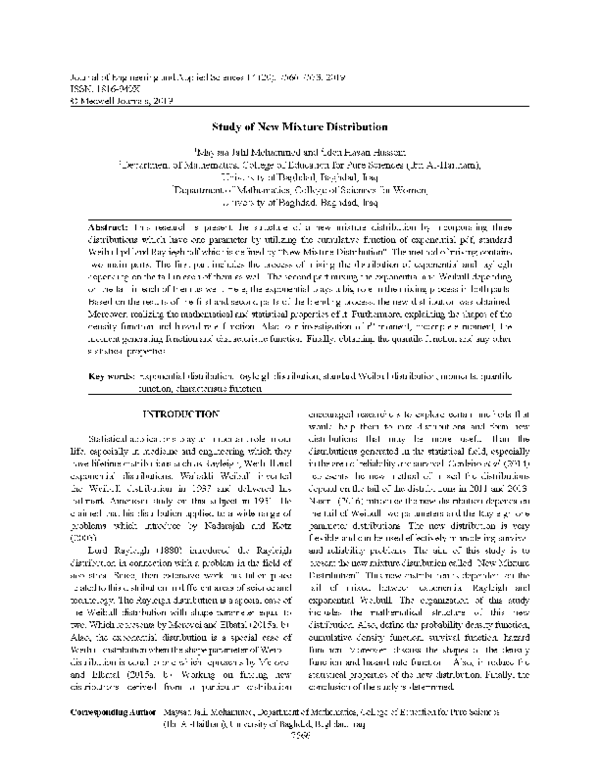 (PDF) Study of New Mixture Distribution